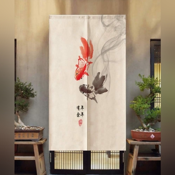 Boutique | Accents | Japanese Koi Fish Noren Split Curtain Panel Asian ...